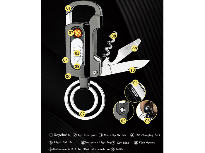 فندک شارژی و جاکلیدی چندکاره Multi-function keychain rechargeable Electronic Lighter - فروشگاه ...