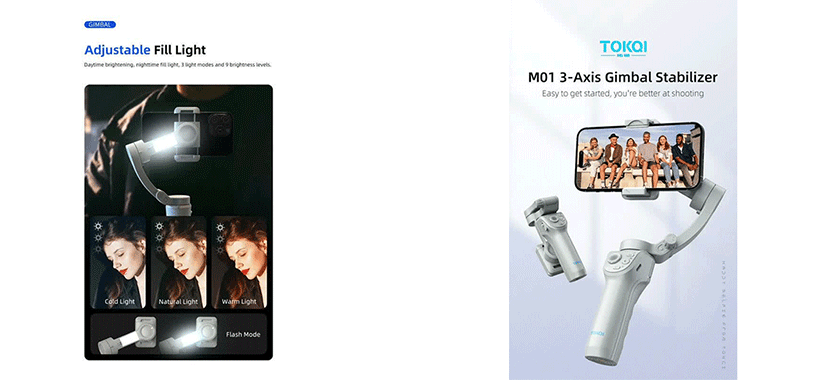 گیمبال و استابیلایزر مونوپاد دوربینTOKQI M01 3 Axis Gimbal Stabilizer ...