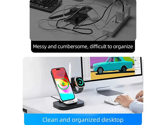 شارژر وایرلس فست چهارکاره 15 وات راک Rock Space W52 4-in-1 Foldable ...